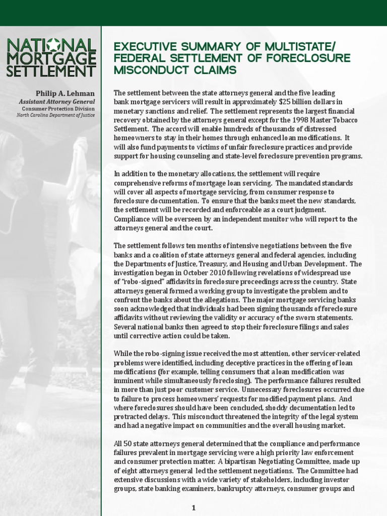 National Settlement Summary | PDF | Foreclosure | Mortgage Loan