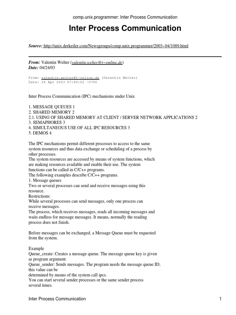 Comp - Unix.programmer: Inter Process Communication | PDF | Process ...