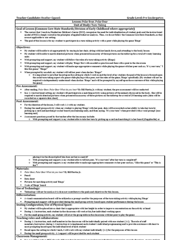 Student Teaching Lesson Plan - Turn Taking | PDF | Classroom Management ...