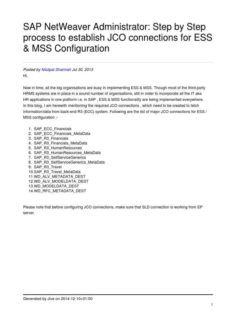 Jco Connections Required For Ess Mss Configuration | PDF | Computer Data | Areas Of Computer Science