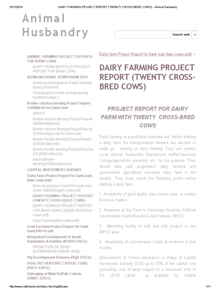 Dairy Farming Project Report (Twenty Cross-Bred Cows) - Animal ...