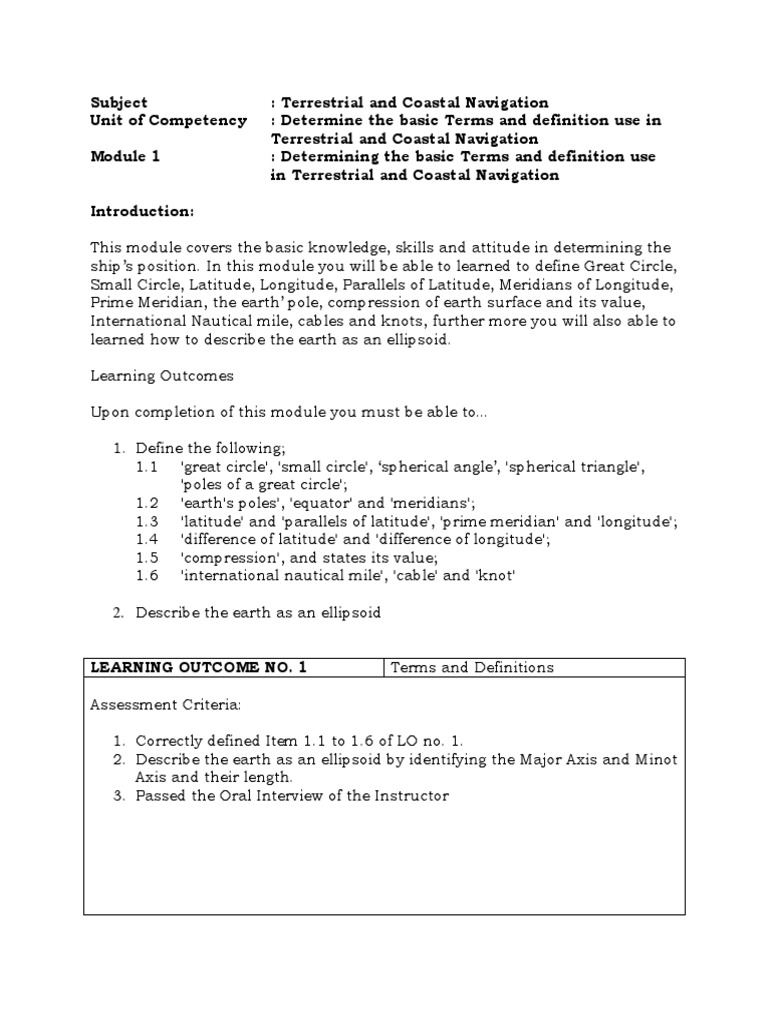 Module 1 | PDF | Latitude | Navigation