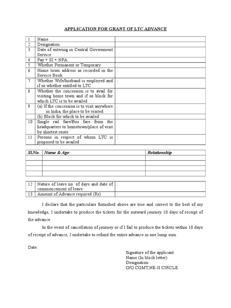 Application For Grant of LTC Advance | PDF