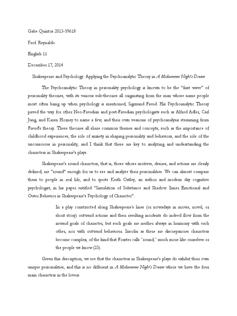 Psychoanalysis in A Midsummer Night's Dream | PDF | Psychoanalysis | Id