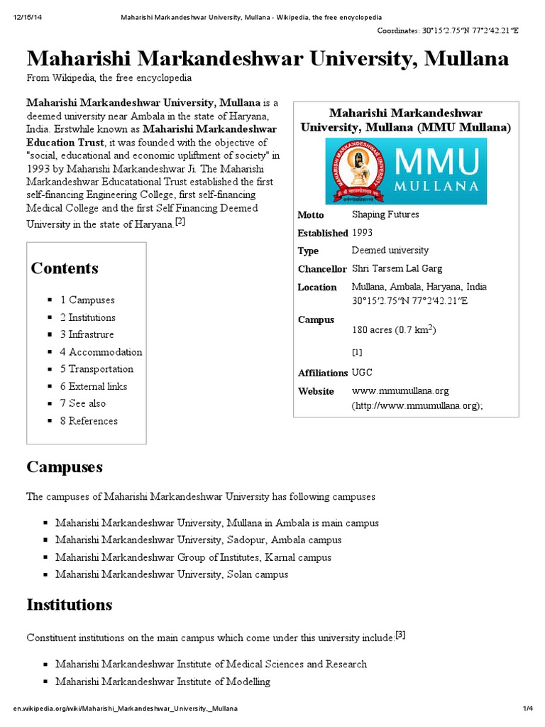Maharishi Markandeshwar University, Mullana - Wikipedia, The Free ...