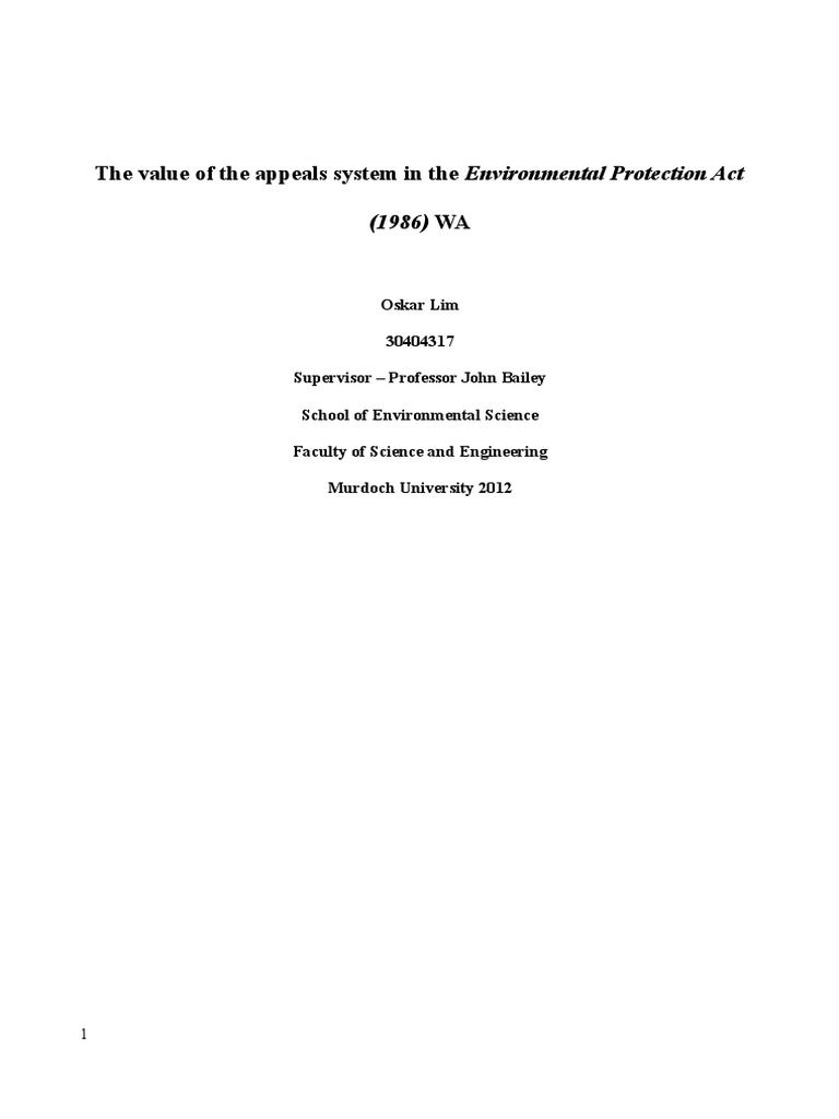 The Value of The Appeals System in The Environmental Protection Act ...