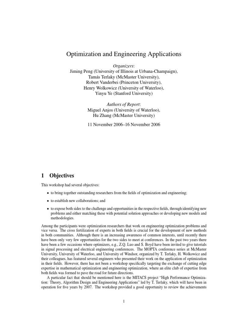 Optimization and Engineering Applications: 1 Objectives | PDF | Mathematical Optimization ...
