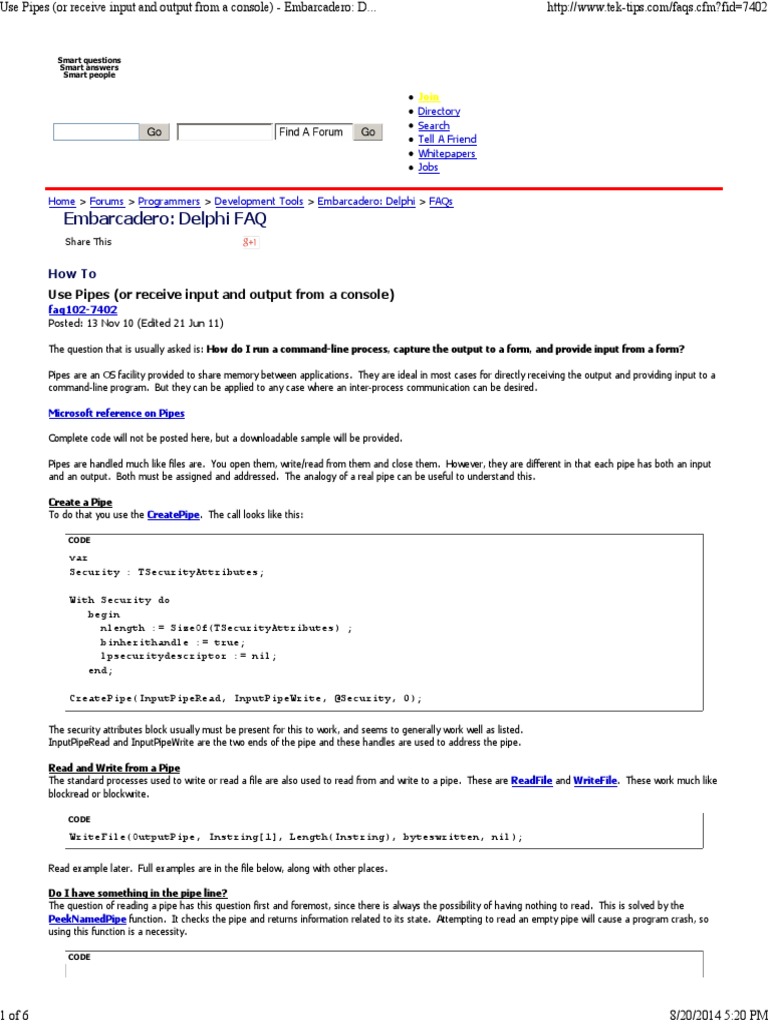 Delpgi Use Pipes Or Receive Input And Output From A Console Embarcadero Delphi Faq Tek