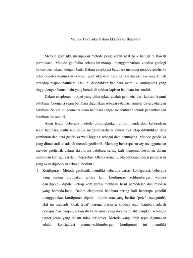 Metode Geofisika Dalam Eksplorasi Batubara | PDF