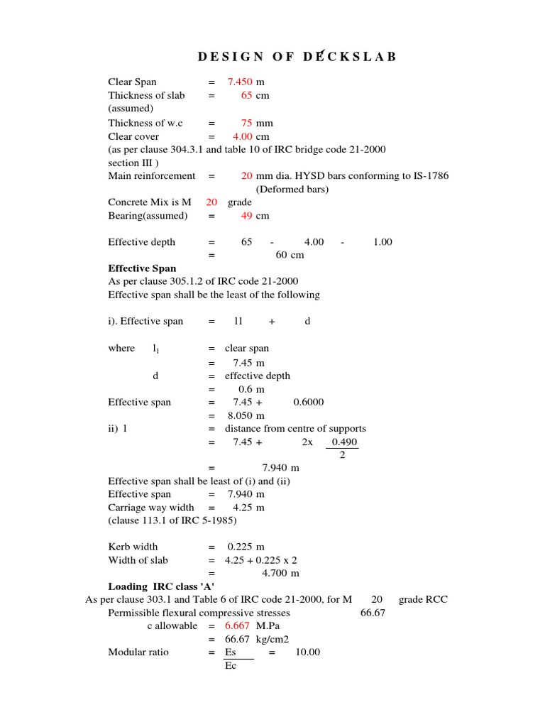SLRB Design of 7.45m Clear Span For IRC Class A Loading | PDF | Bending ...