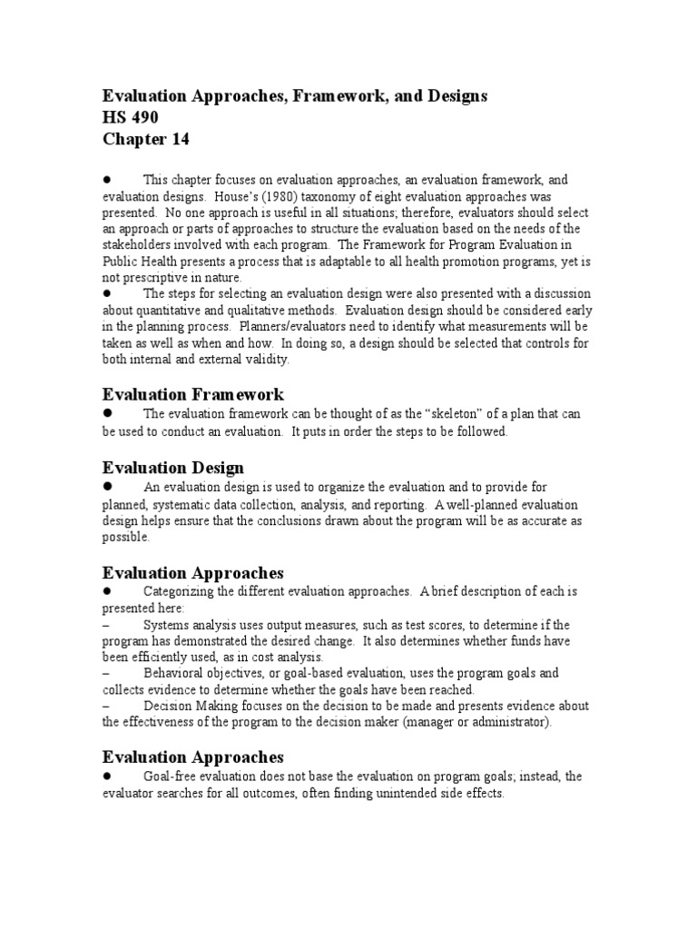Evaluation Approaches, Framework, and Designs | PDF | Program ...