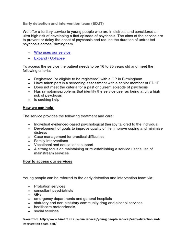 Early Detection and Intervention Team | PDF