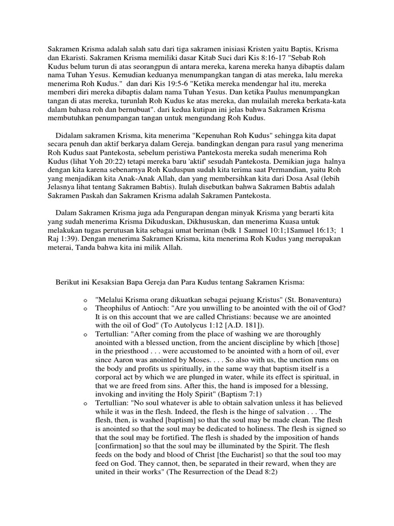Sakramen Krisma | PDF | Pengurapan | Baptisme