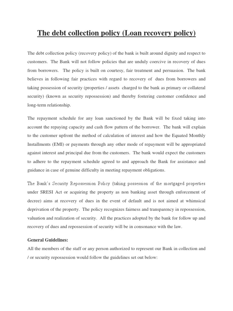 Debt Collection and Repossession Policy | PDF | Repossession | Debt