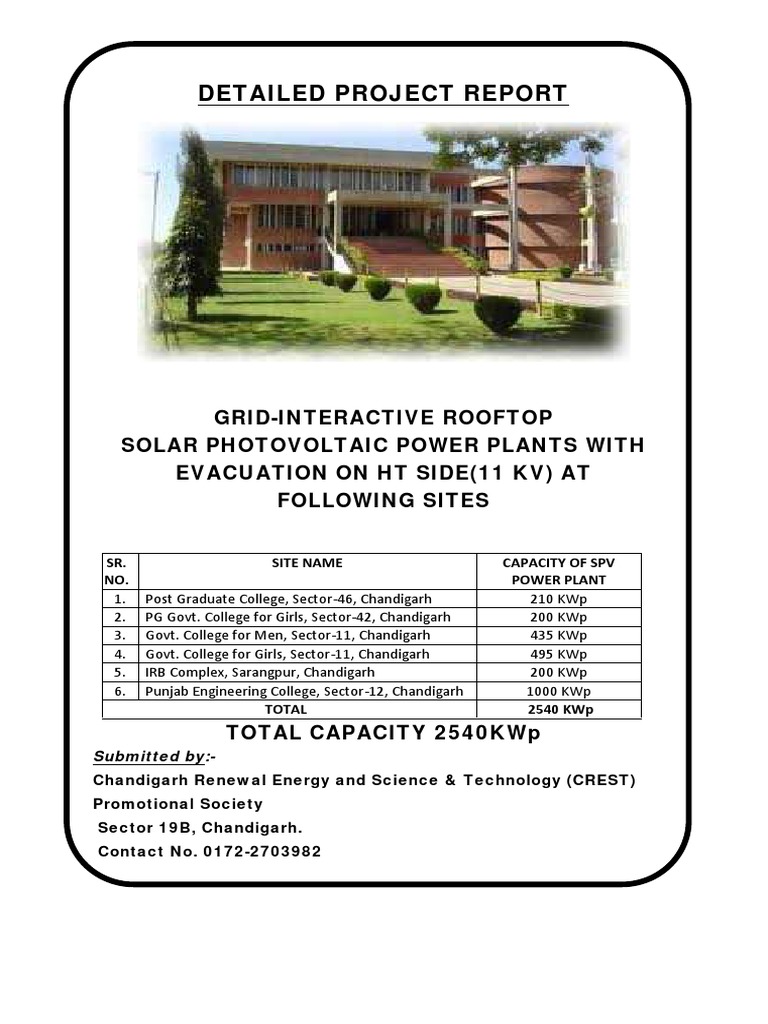 Detailed Project Report for Grid-Interactive Rooftop Solar Photovoltaic ...