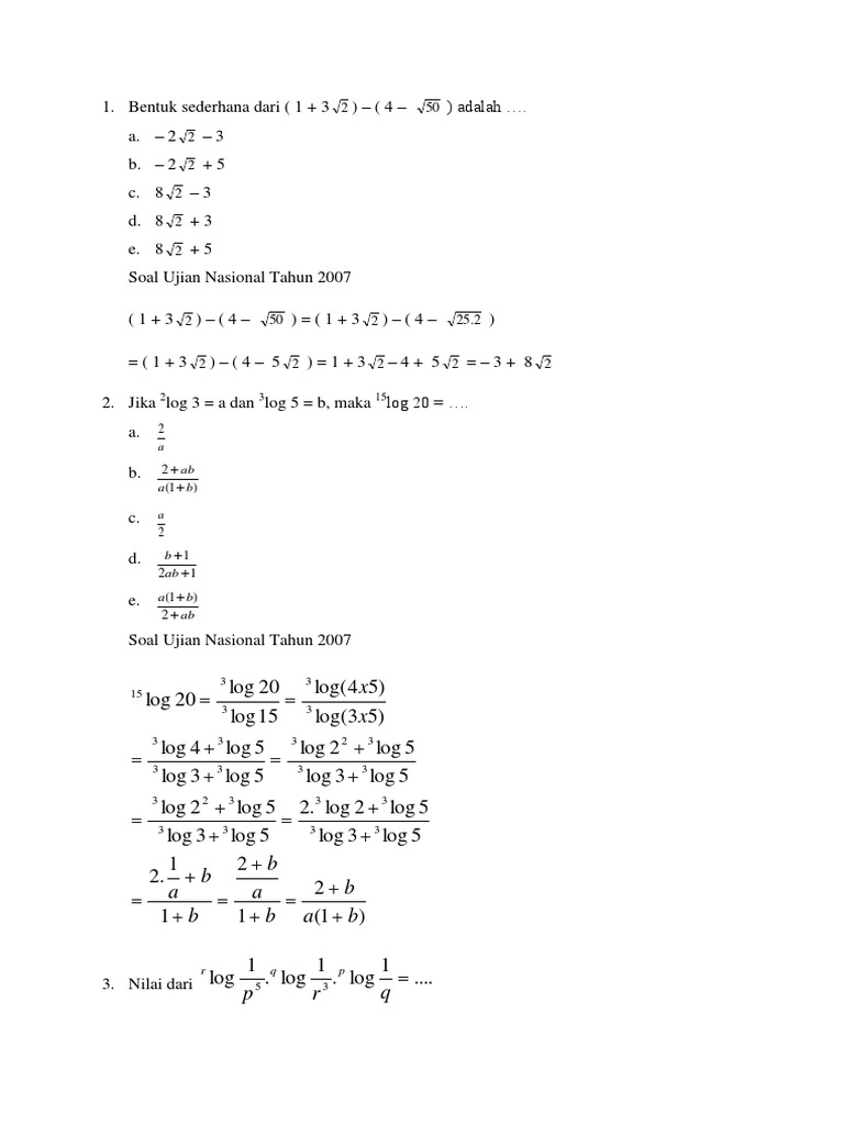 Latihan Soal Dan Pembahasan Logaritma SMA Kelas X | PDF