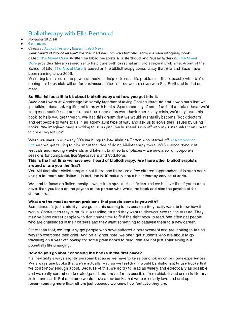 Bibliotherapy With Ella Berthoud | PDF | Self-Improvement