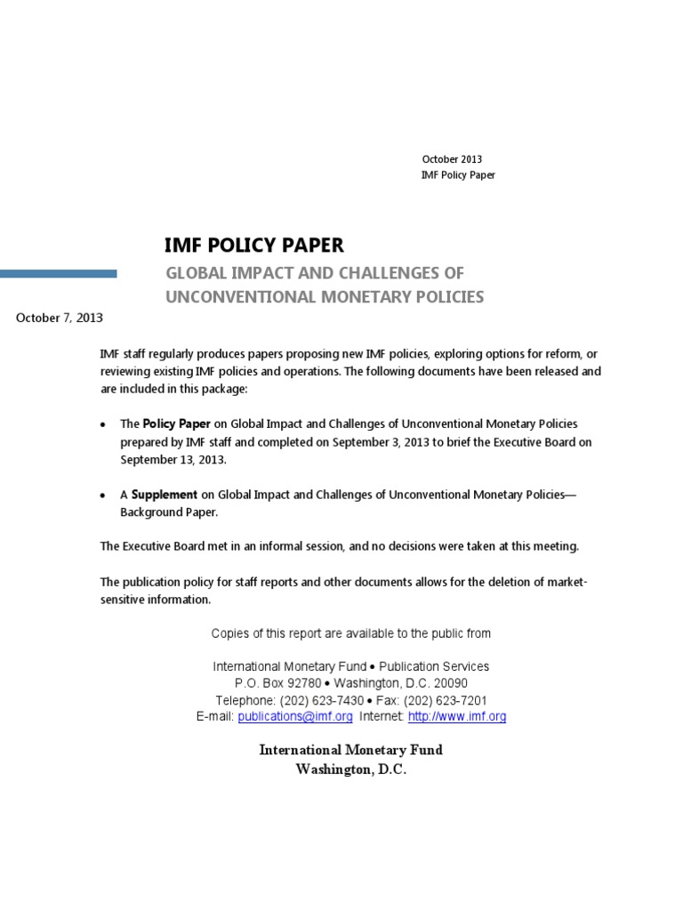 Imf Policy Paper Global Impact and Challenges of Unconventional ...