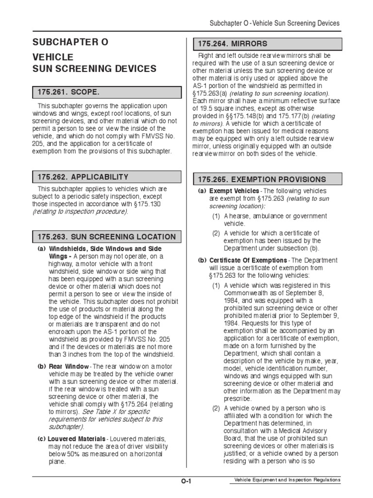 Subchapter O Vehicle Sun Screening Devices: 175.264. MIRRORS | PDF