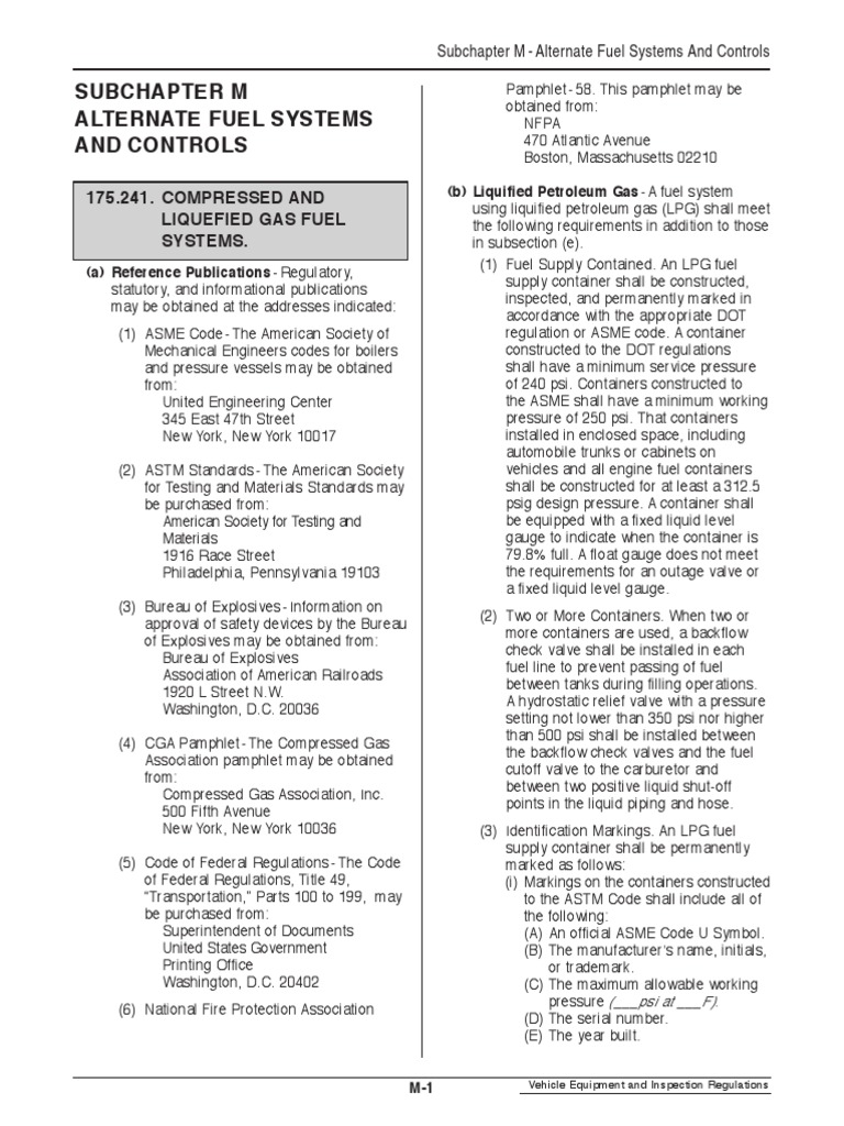 Subchapter M Alternate Fuel Systems and Controls | Download Free PDF ...