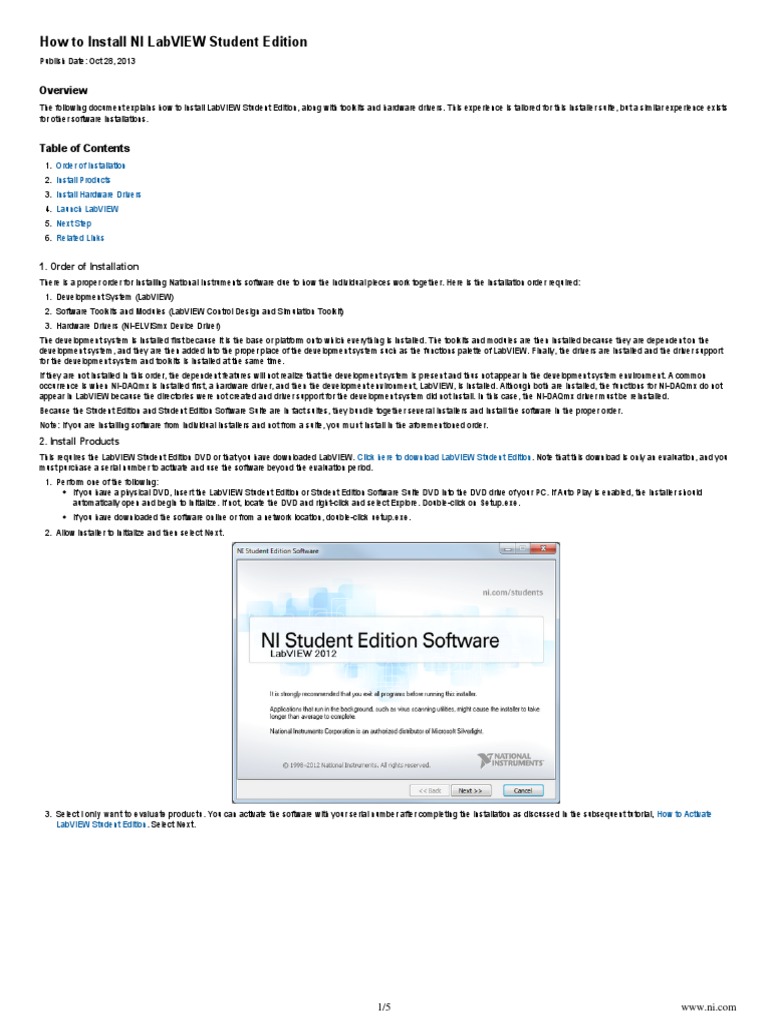 How To Install NI LabVIEW Student Edition | Download Free PDF | Device ...