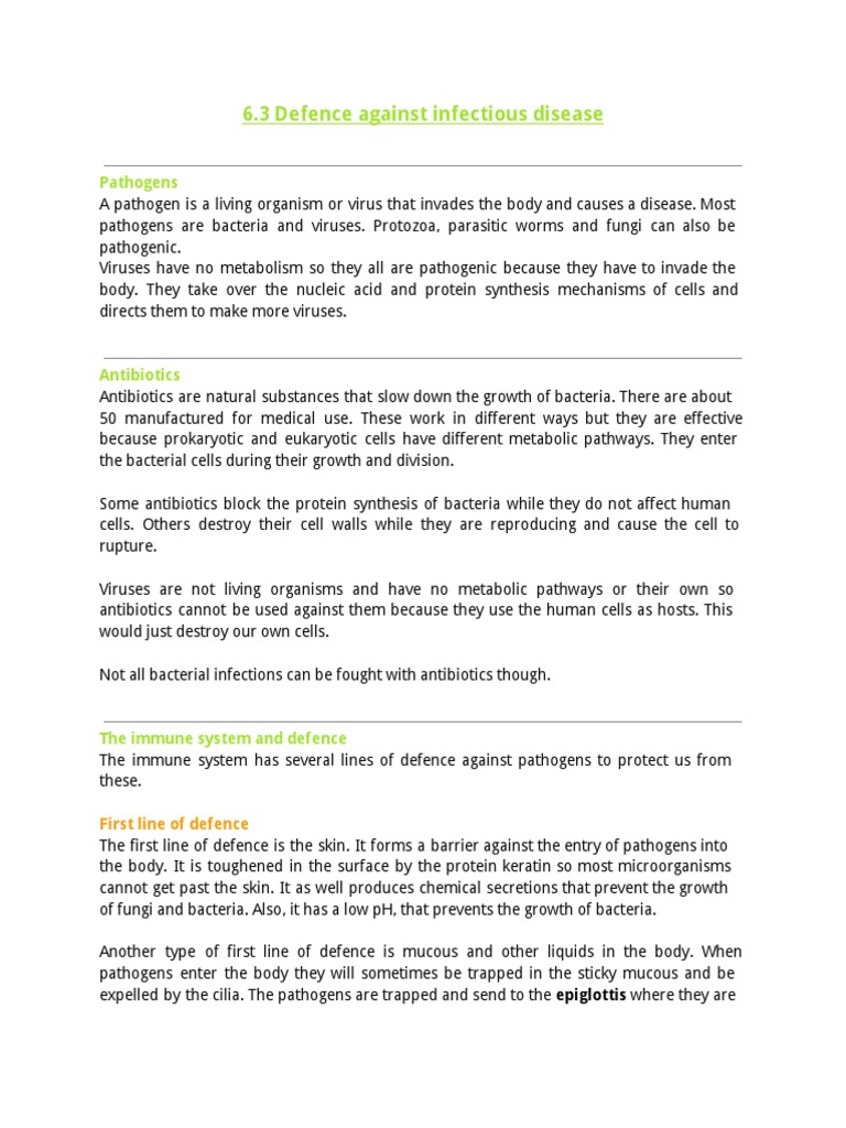 6.3 Defence Against Infectious Disease: Pathogens | PDF | Virus | Antigen
