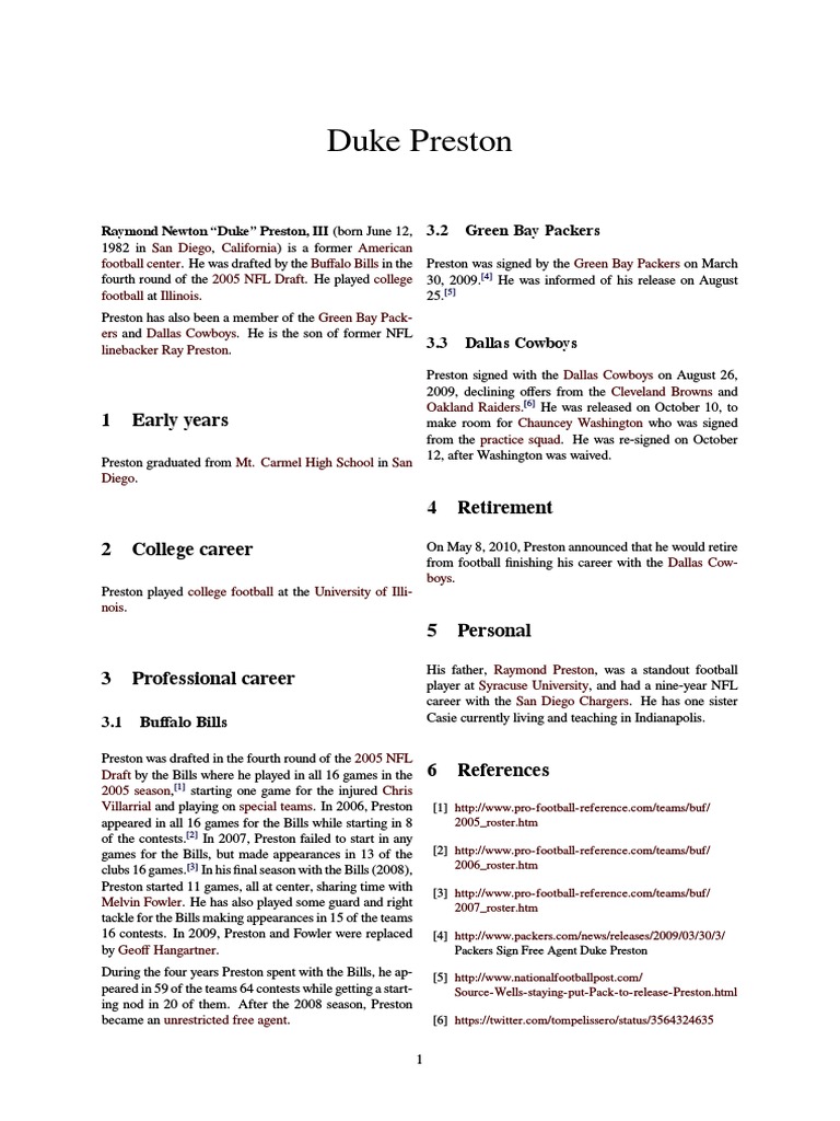 Duke Preston: 1 Early Years | PDF | Professional Sports Leagues ...