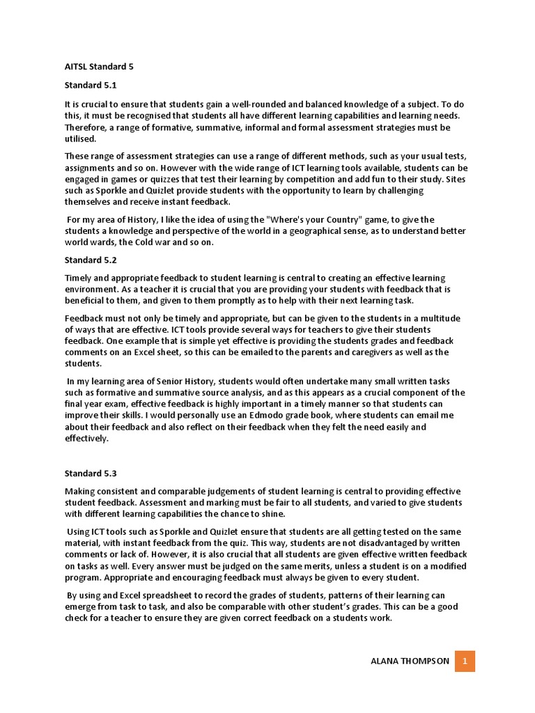 AITSL Standard 5 Elaboration | PDF | Educational Assessment ...