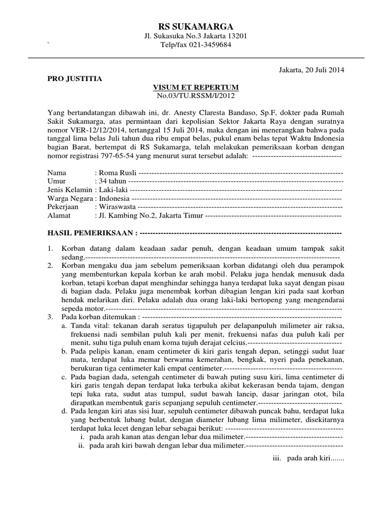 Contoh Visum Et Repertum | PDF