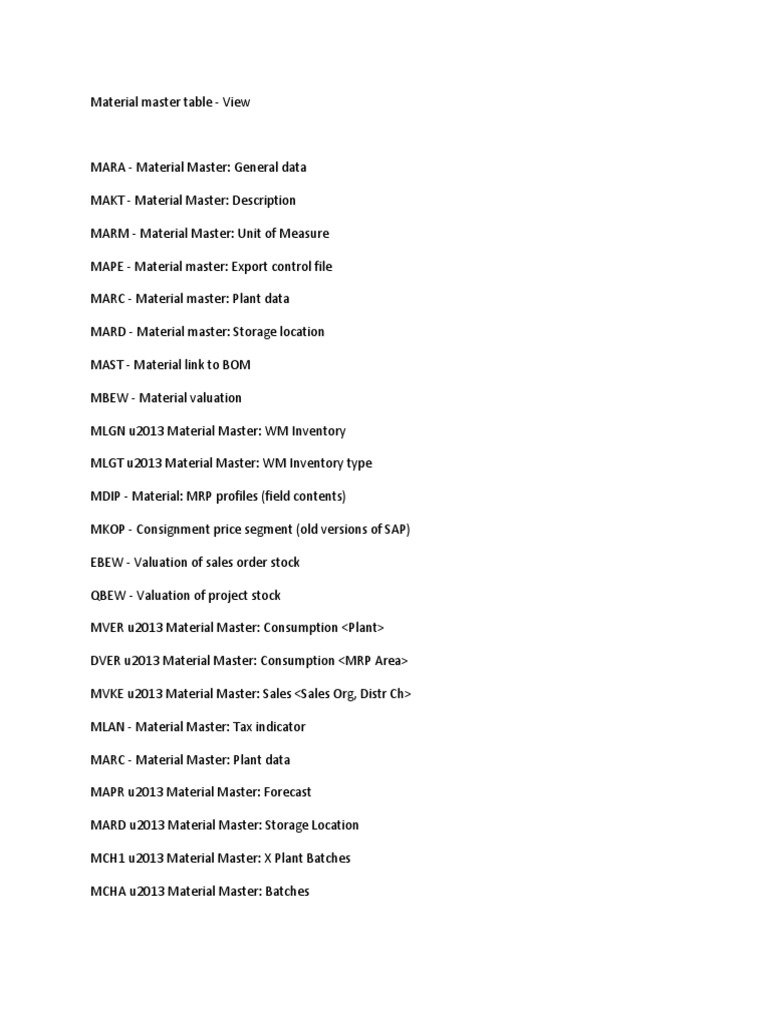 Overview of SAP Material Master Tables | PDF | Technology & Engineering