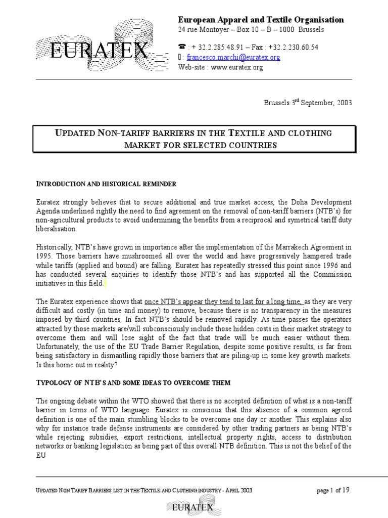 Euratex Updated e | PDF | Non Tariff Barriers To Trade | World Trade ...