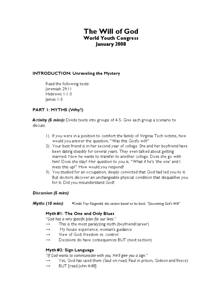 The Will of God: World Youth Congress January 2008 | PDF | God ...