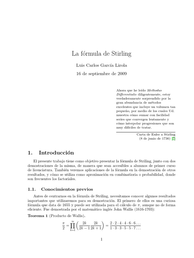 La fórmula de Stirling: historia y demostraciones | PDF | Pi | Objetos ...
