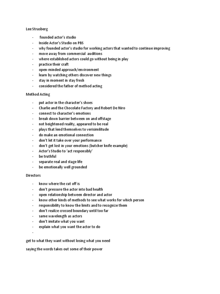 Lee Strasberg Method Notes | PDF