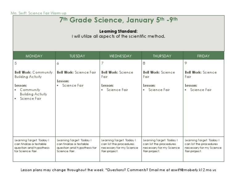 7th Grade Science Fair Preparation | PDF | Career & Growth | Wellness