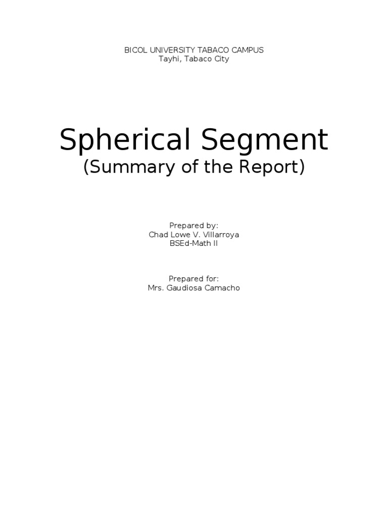 Spherical Segment | PDF | Sphere | Area