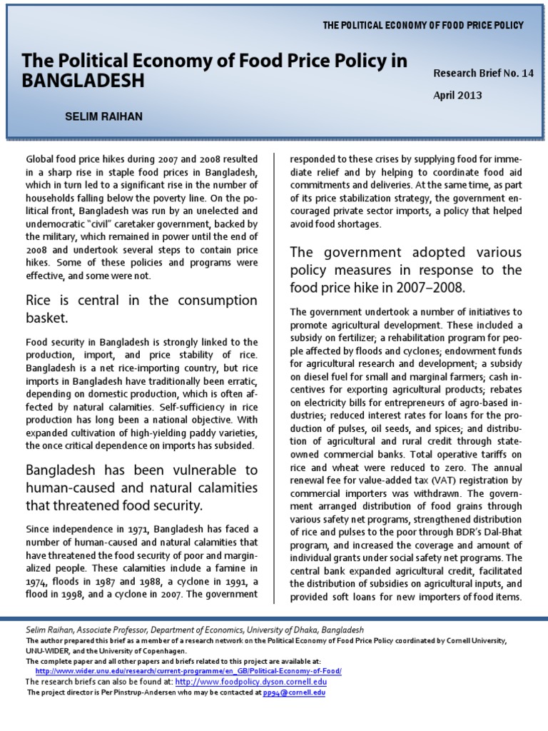 The Political Economy of Food Price Policy in Bangladesh | PDF ...