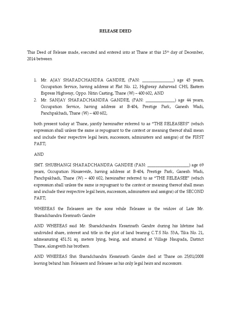 Release Deed | Deed | Property