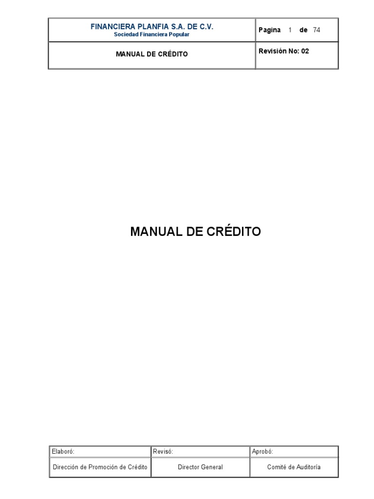 Manual de Crédito Financiera | PDF | Crédito (finanzas) | Dinero