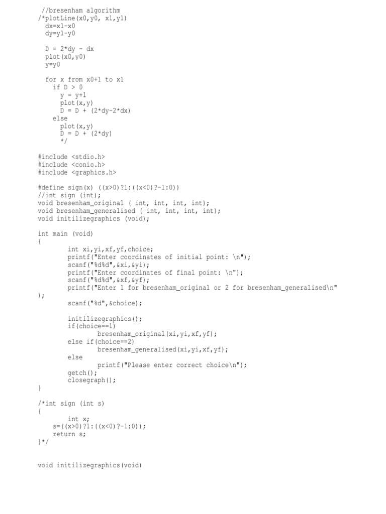 Bresenham line drawing algorithm