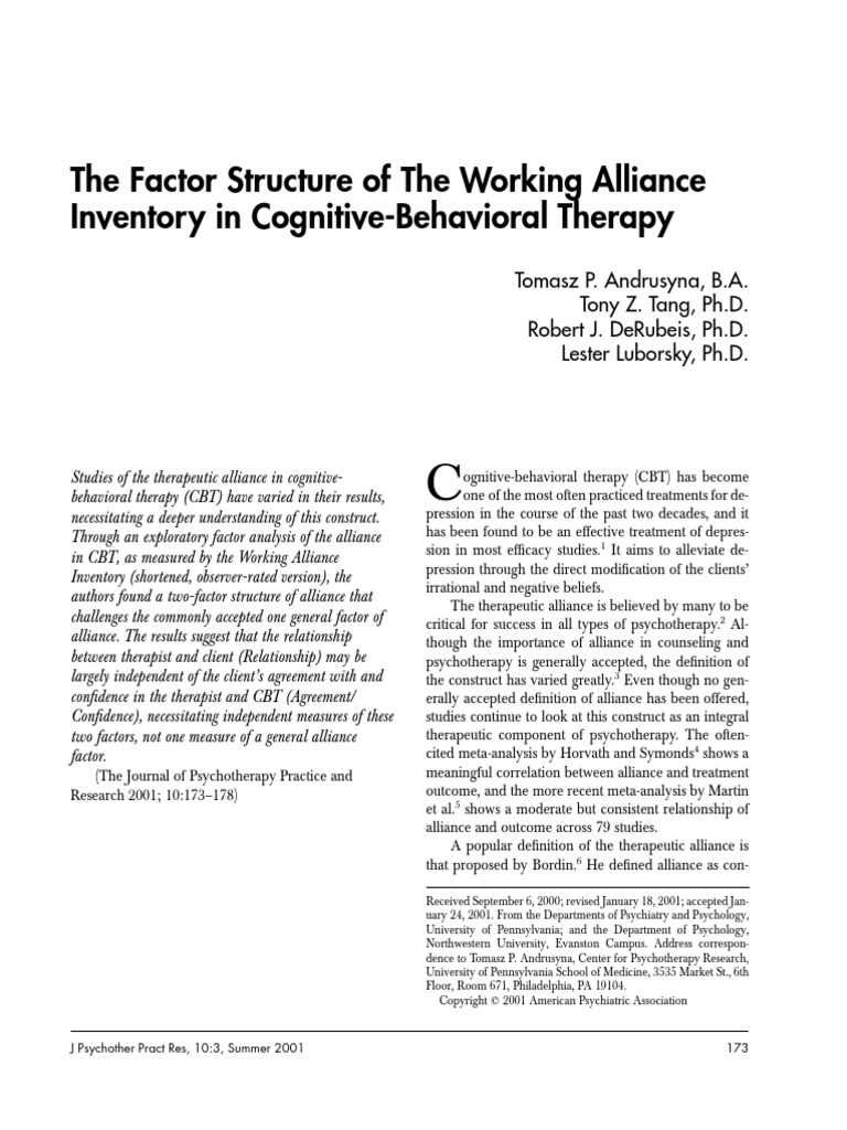 The Factor Structure of The Working Alliance | PDF | Cognitive ...