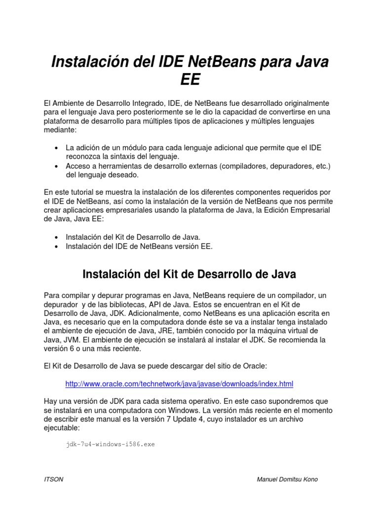 Instalación Del IDE NetBeans para Java EE PDF | PDF | Frijoles Netos | Aplicaciones y software