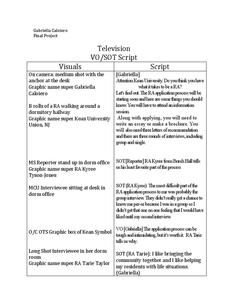 Television VO/SOT Script Visuals Script: Gabriella Caloiero Final ...
