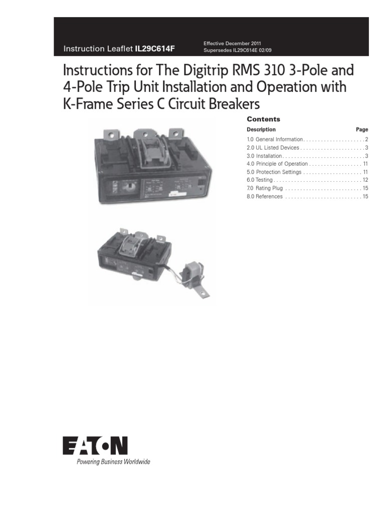 Instructions For The Digitrip RMS 310 3-Pole and 4-Pole | PDF | Ac ...
