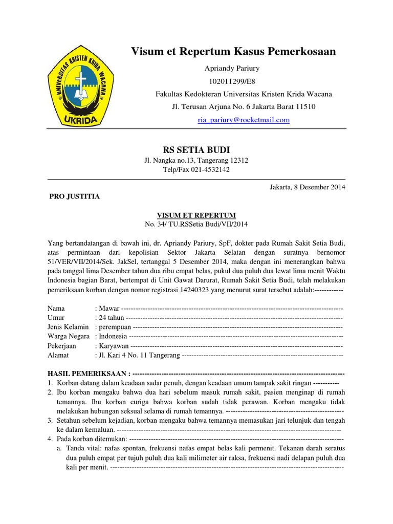 Visum Et Repertum Kasus Pemerkosaan | PDF