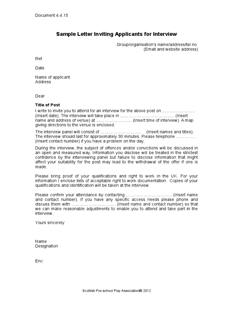 4.4.15 Sample Letter Inviting Applicants To Interview | PDF | Career ...
