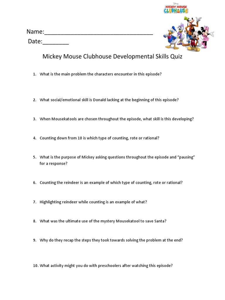 Mickey Mouse Quiz | PDF