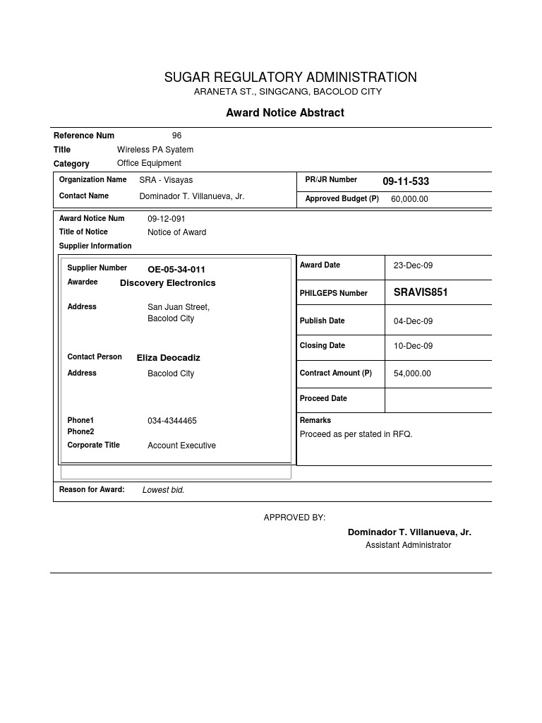 Notice of Award | PDF