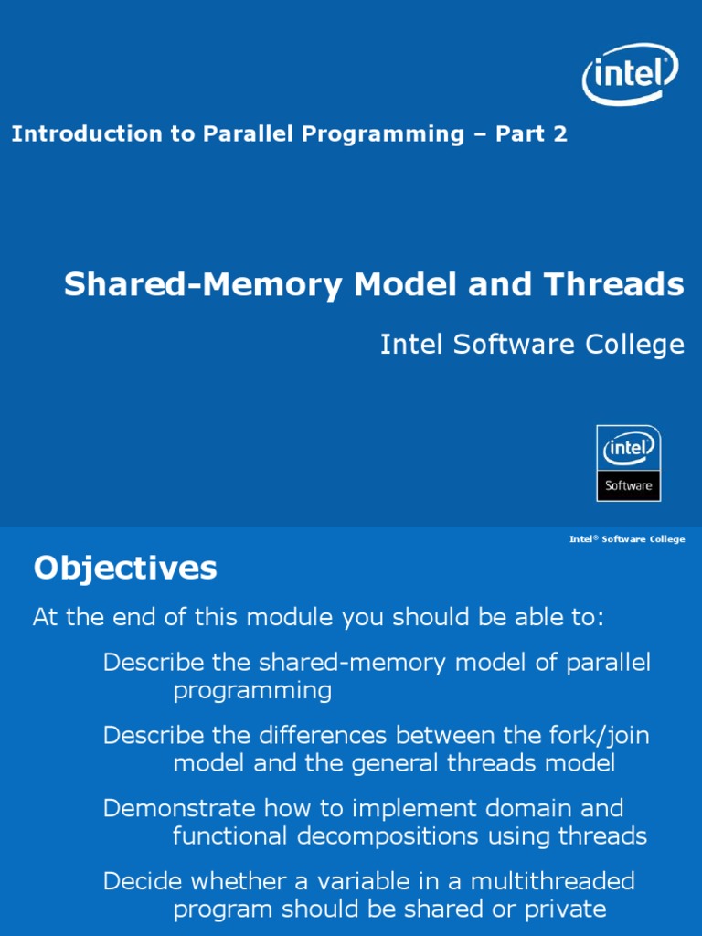 Shared-Memory Model and Threads: Intel Software College | PDF | Thread (Computing) | Parallel ...