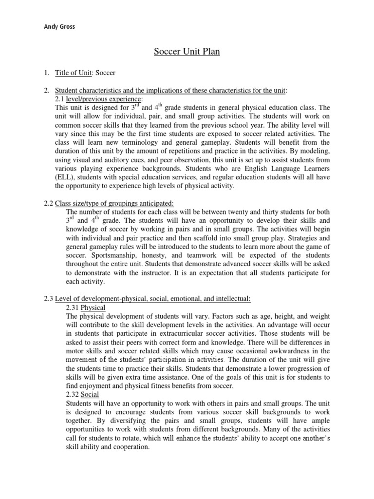 Soccer Unit Plan for Grades 3-4 | PDF | Association Football ...